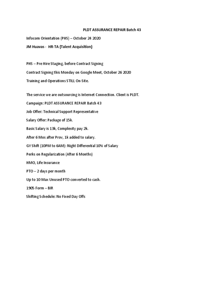 PLDT Assurance Repair Batch 43 | PDF