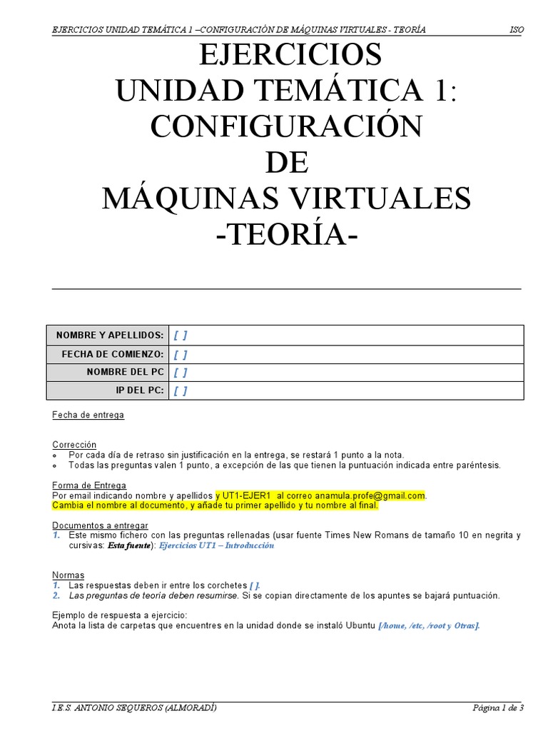 Ejercicios UT1 - Configuración de Máquinas Virtuales (Teoría) | PDF | V Mware | Microsoft Windows