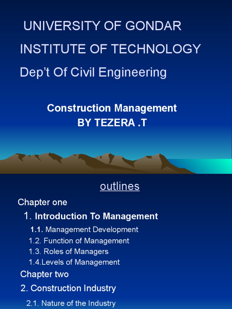 University of Gondar Institute of Technology Dep't of Civil Engineering ...