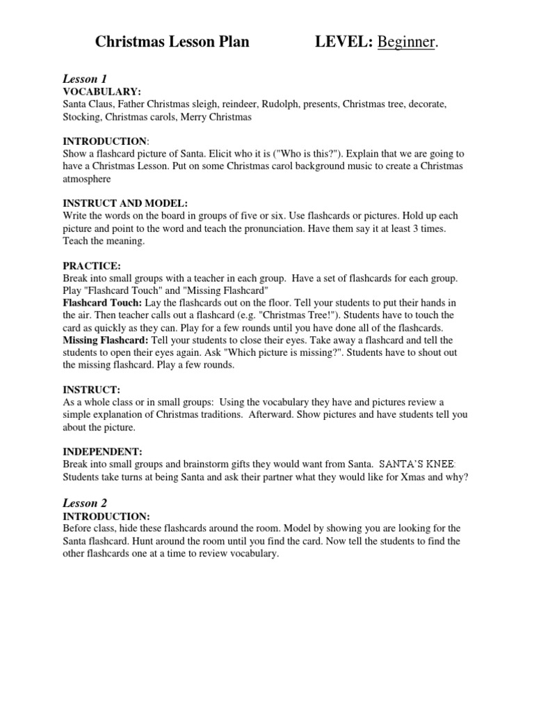 Christmas Lesson Plan LEVEL: Beginner | PDF | Christmas | Santa Claus