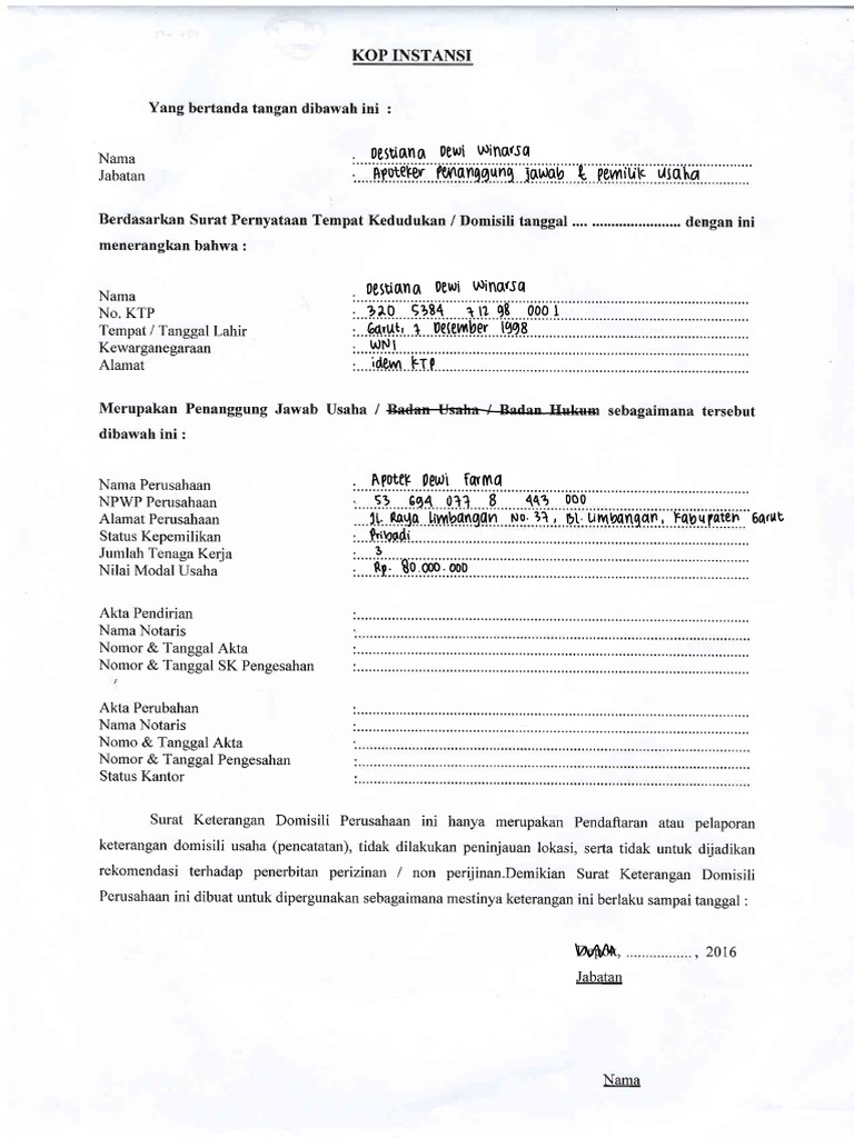 Surat Keterangan Domisili Perusahaan | PDF
