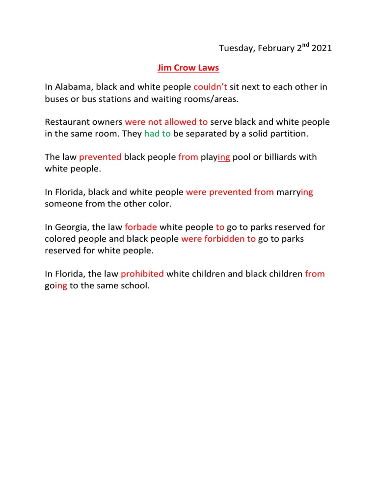 Jim Crow Laws Trace Ecrite | PDF | Politics | Social Science