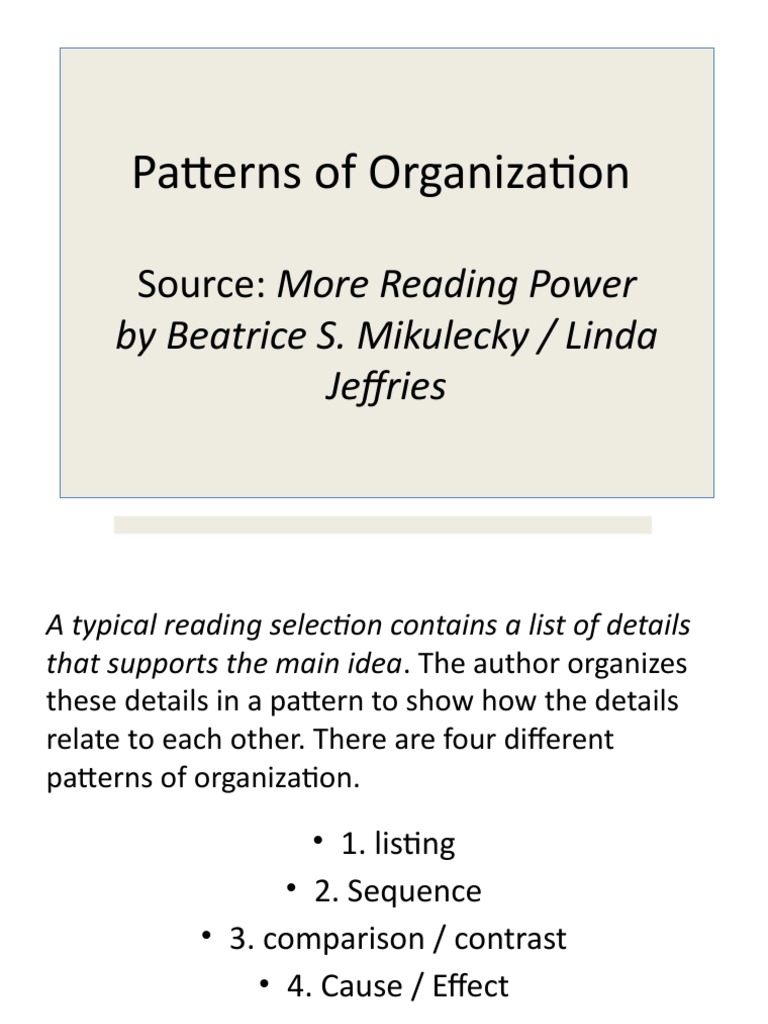 Patterns of Organization: Source: More Reading Power | PDF | Linguistics