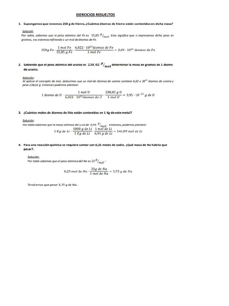 Ejercicios Resueltos Moles | PDF