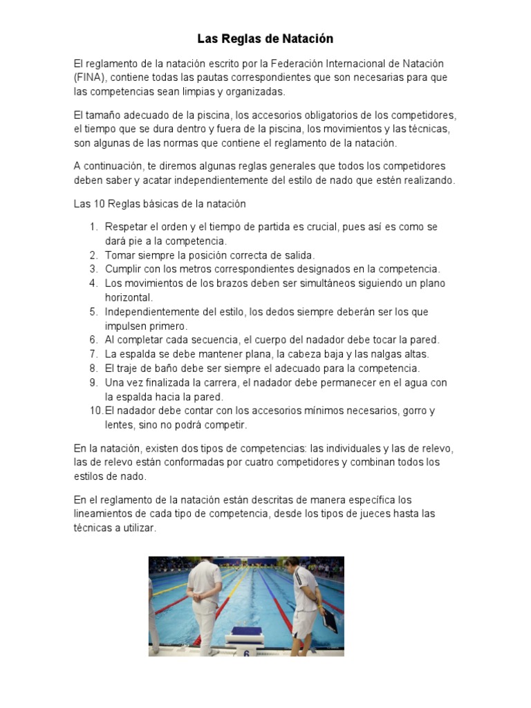 10 Reglas Básicas de Natación | PDF