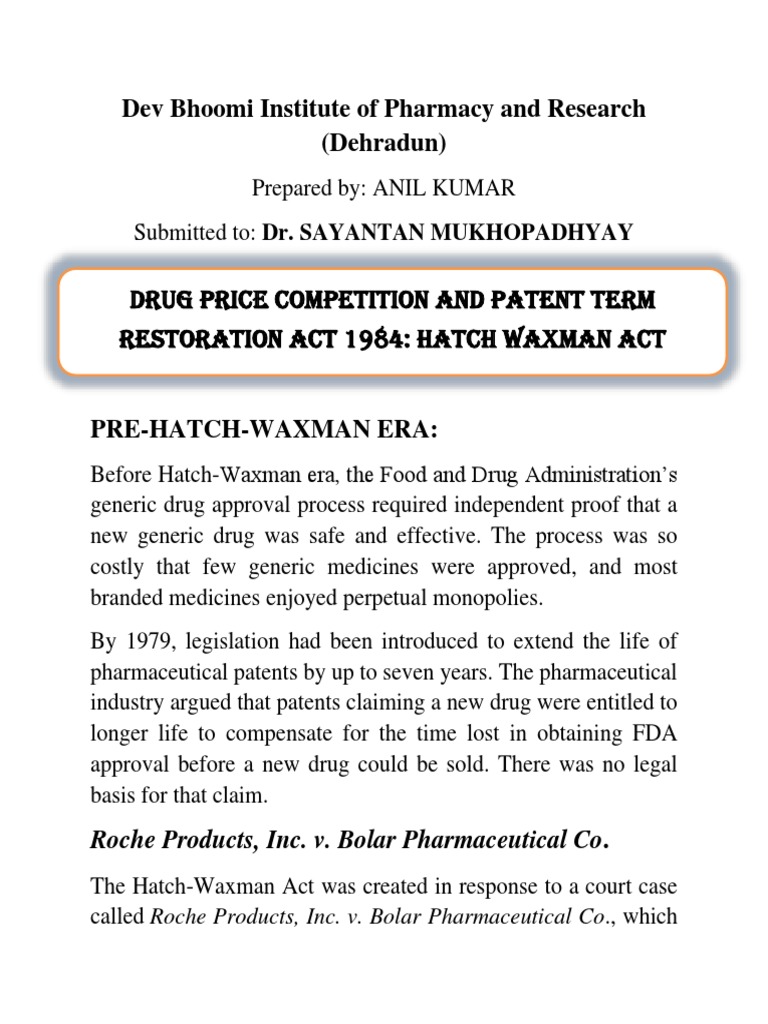 Hatch-Waxman Act Overview and Impact | PDF