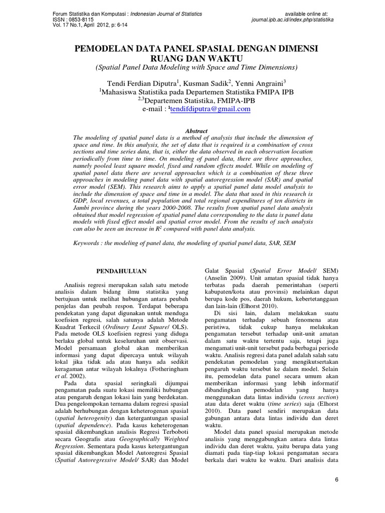 Pemodelan Data Panel Spasial Dengan Dimensi Ruang Dan Waktu: (Spatial ...