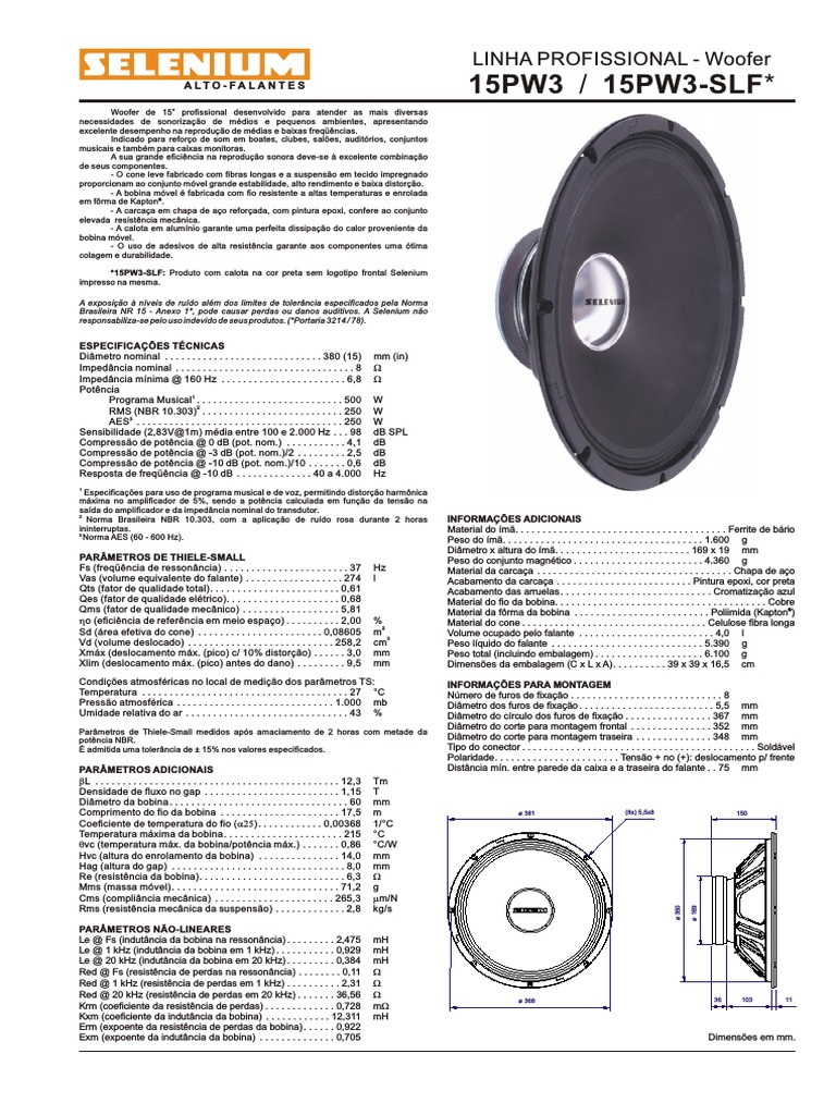 Selenium 15PW3 | PDF | Decibel | Alto-falante