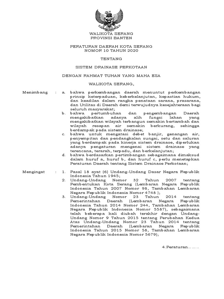 Perda No 10 Tahun 2020 TTG Drainase | PDF