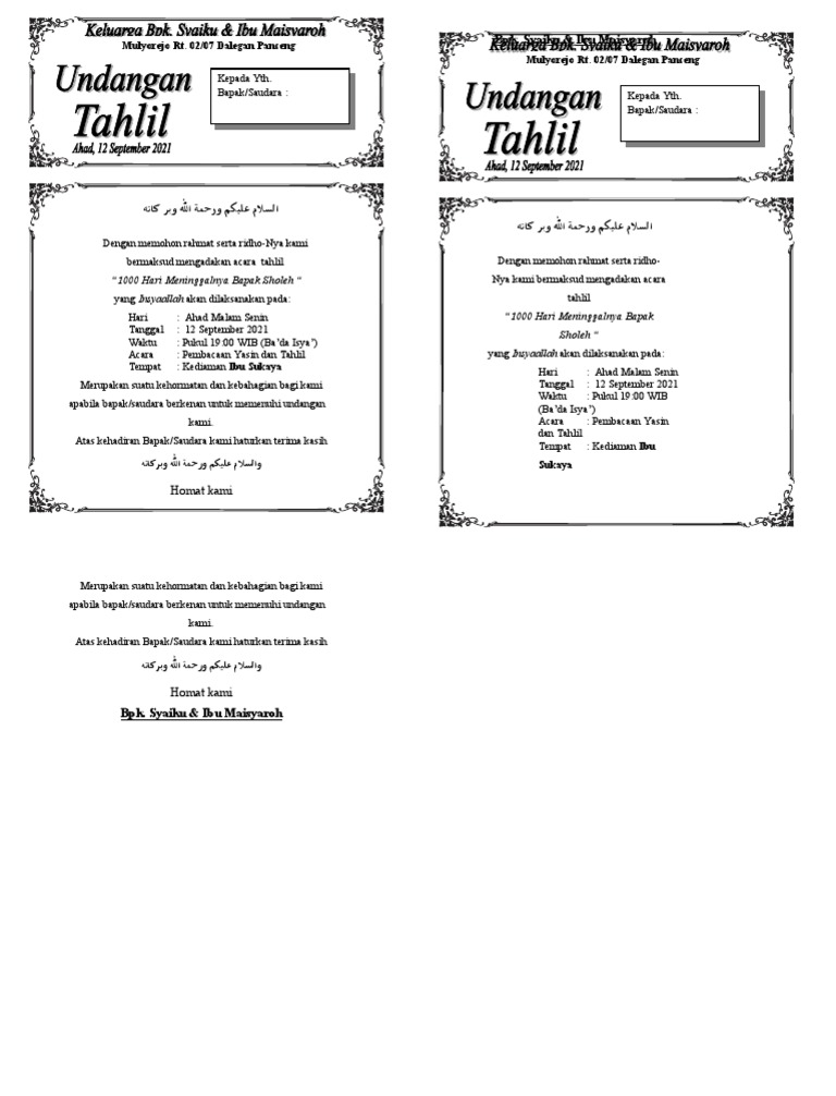 Undangan Tahlil - 2 | PDF