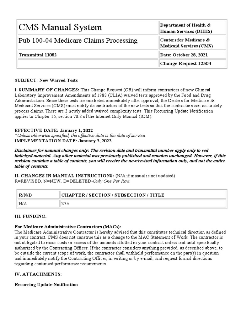 CMS Manual System: Pub 100-04 Medicare Claims Processing | Download ...