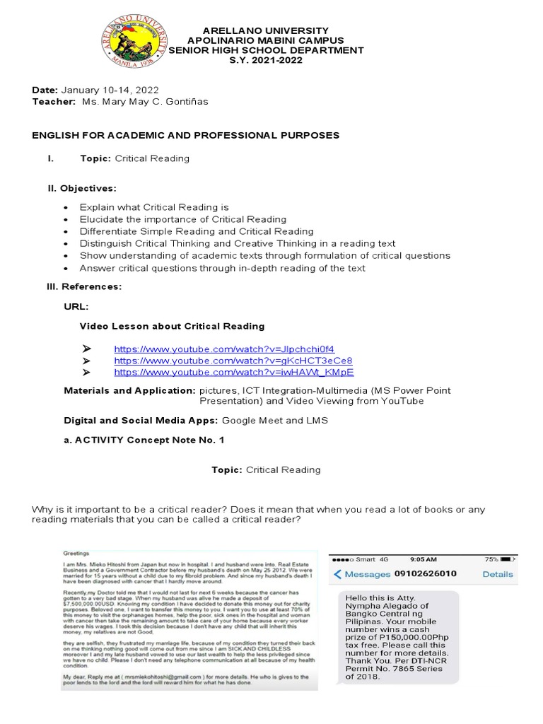 Eapp - DLP 1 - Critical Reading | PDF | Critical Thinking | Argument