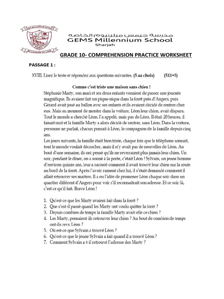 Grade 10 - Comprehension French | PDF