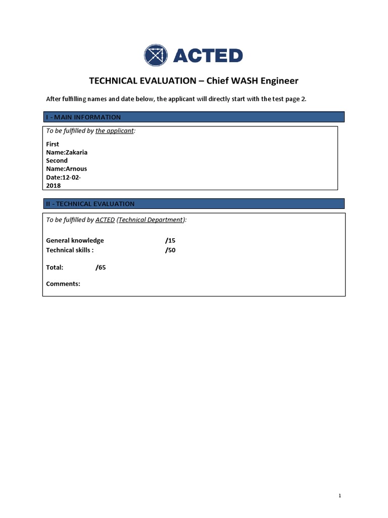 Acted-Chief Wash Engineer Test - Template | PDF | Sewage Treatment | Water
