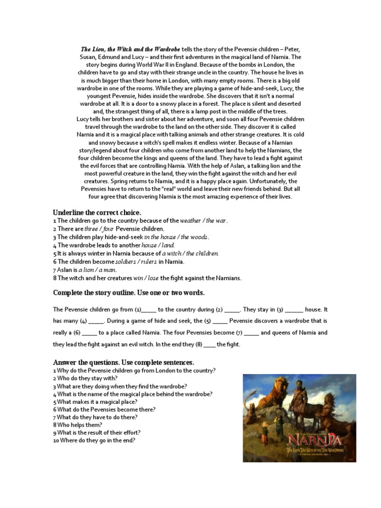 Narnia Chronicles Reading Comprehension Exercises - 49234 | PDF | The ...