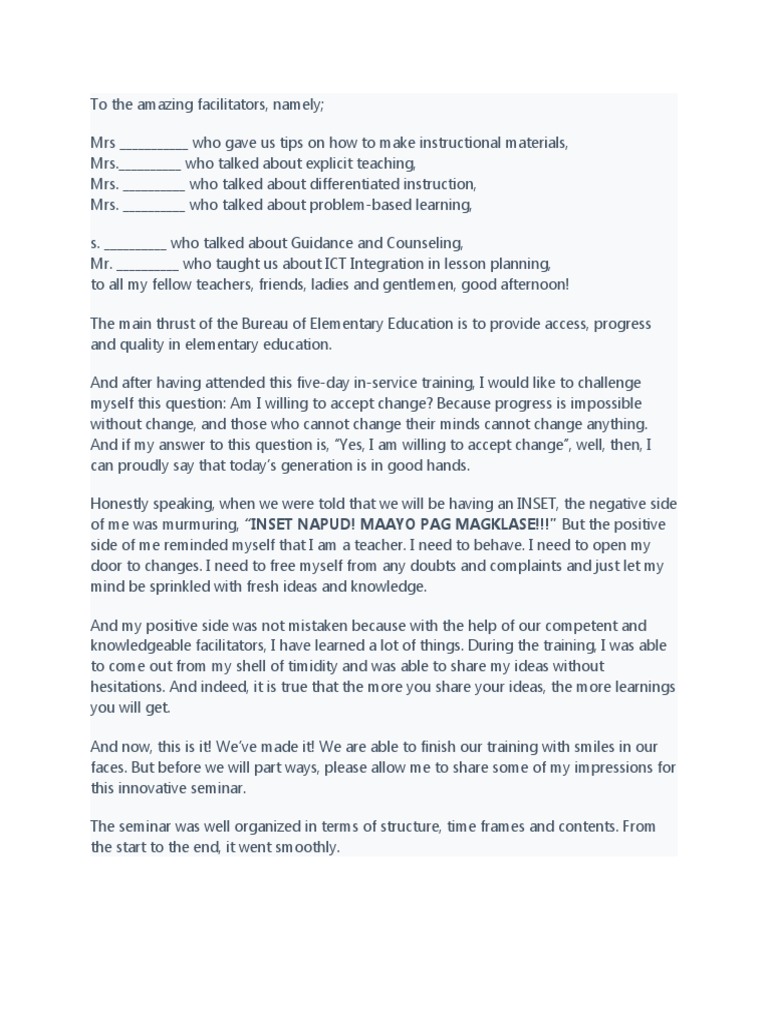 Reflections on a Five-Day In-Service Training for Teachers on ...