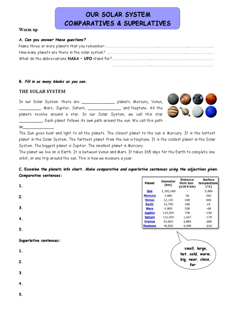Our Solar System Comparatives & Superlatives: Warm Up | PDF | Solar ...