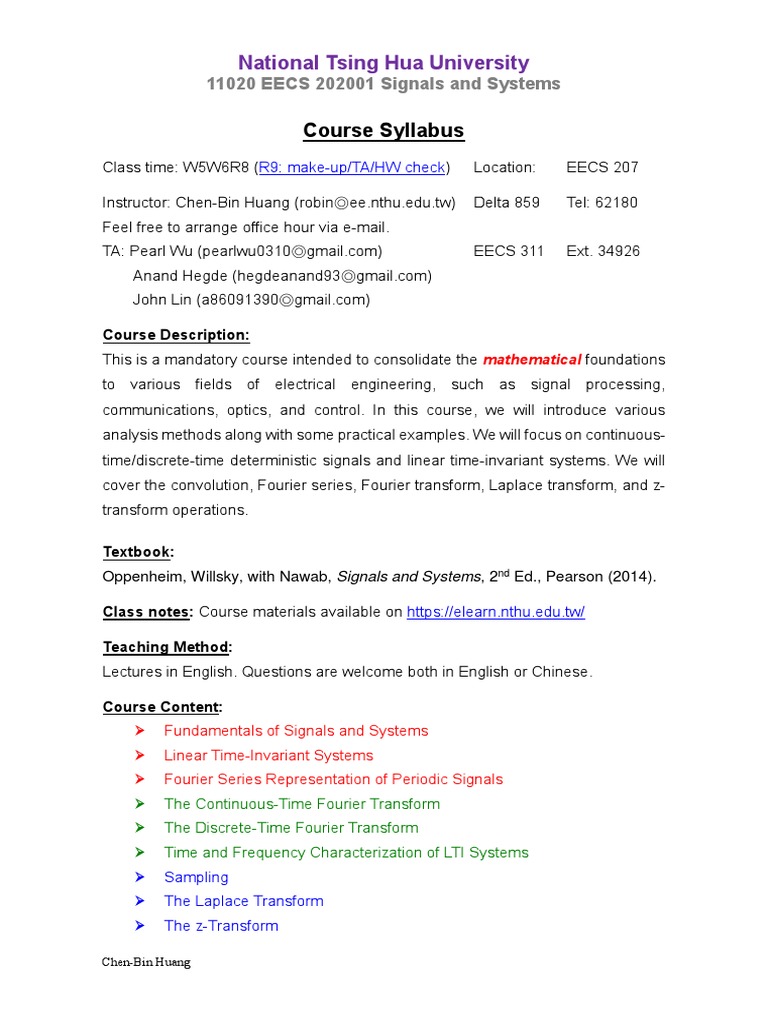 National Tsing Hua University: Course Syllabus | Download Free PDF ...