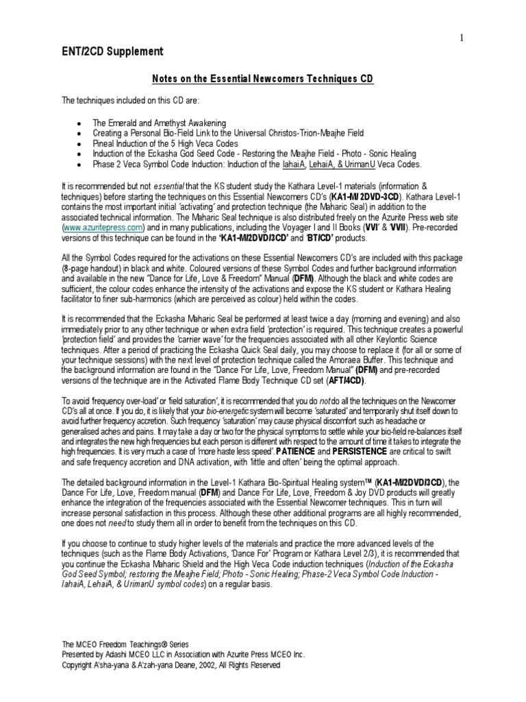 ENT/2CD Supplement: Notes On The Essential Newcomers Techniques CD | PDF