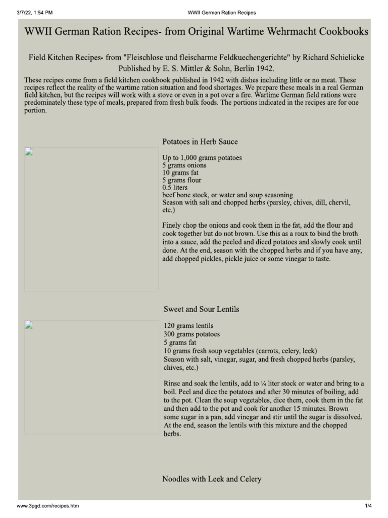 WWII German Ration Recipes | PDF