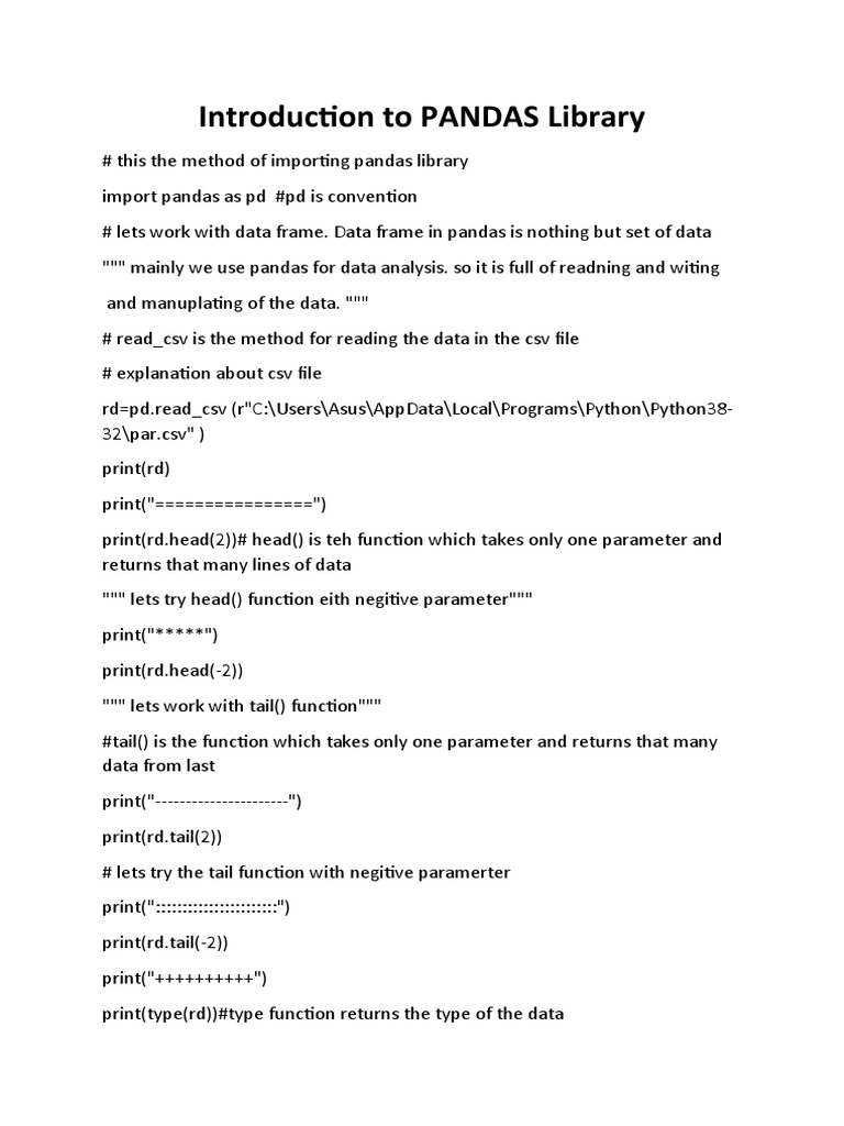 Introduction To Pandas Library Pdf Data Management Data