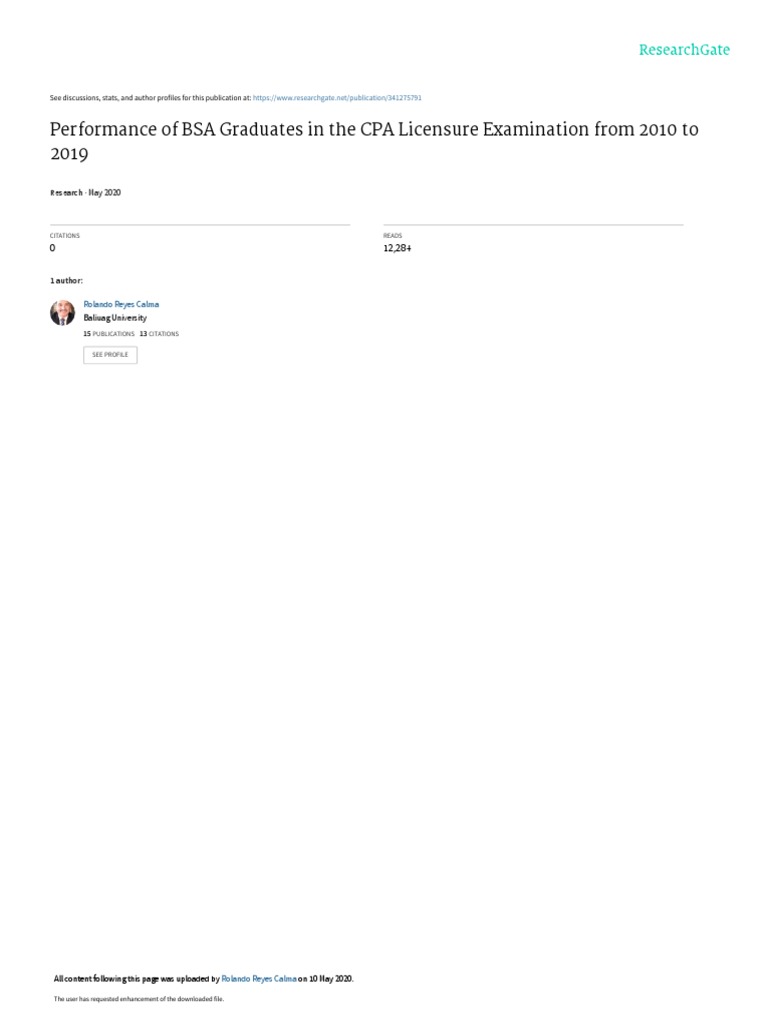 Performance of BSA Graduates in The CPA Licensure Examination From 2010 ...