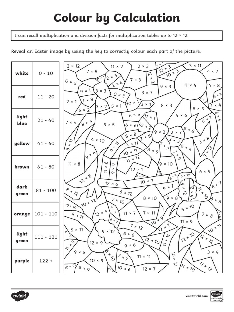 T TP 2549574 Easter Themed Colour by Calculation Times Tables Activity ...
