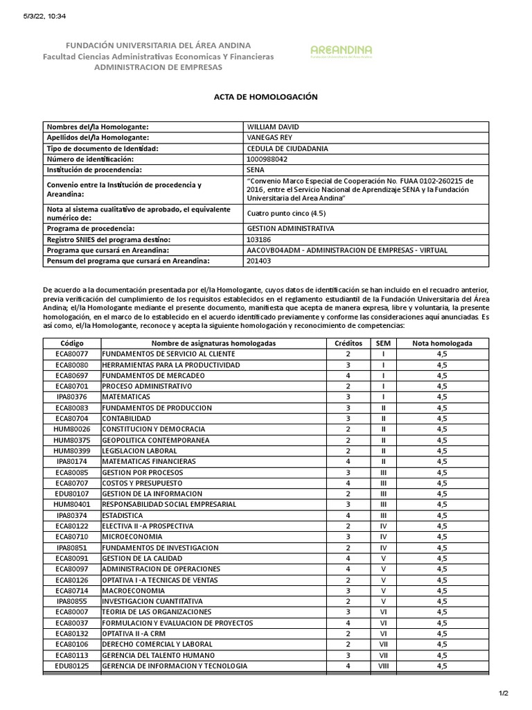 Acta de Convalidación de Saberes Sena | PDF