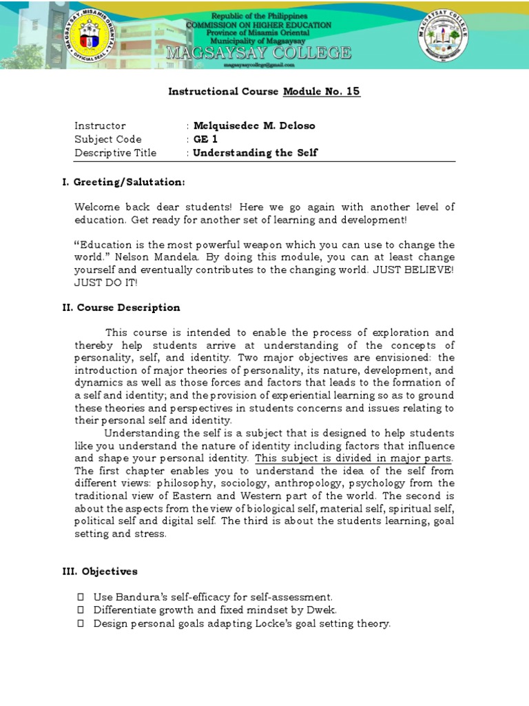 Understanding The Self Module 15 | PDF