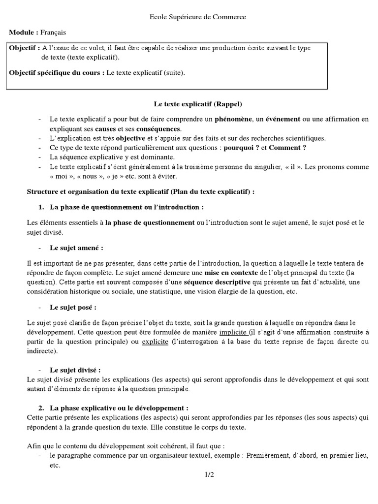 Structure et procédés du texte explicatif | PDF | Évolution de carrière
