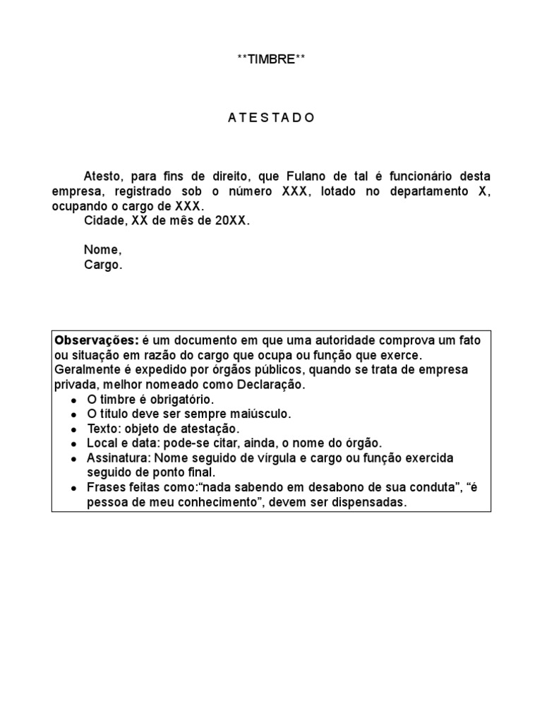 Modelo de Atestado de Funcionário | PDF