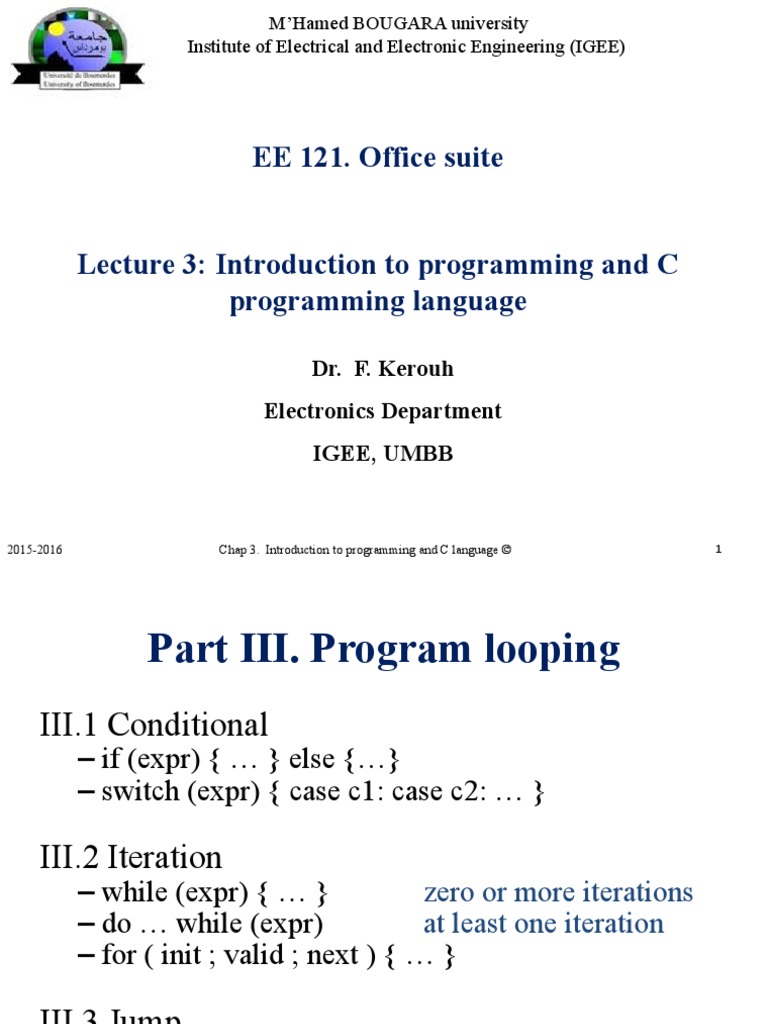 Inelec Lessons Officie-Introduction Programming | PDF | C (Programming Language) | Control Flow