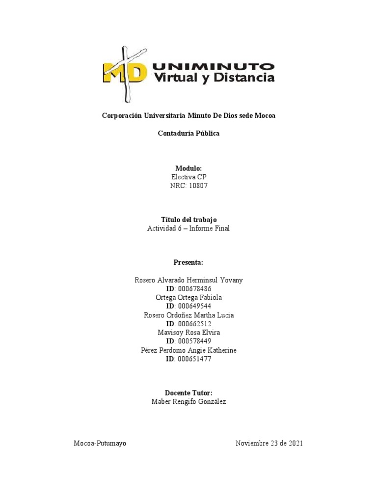 Actv. 6 - Informe Final - COP | PDF | Business | Calidad (comercial)