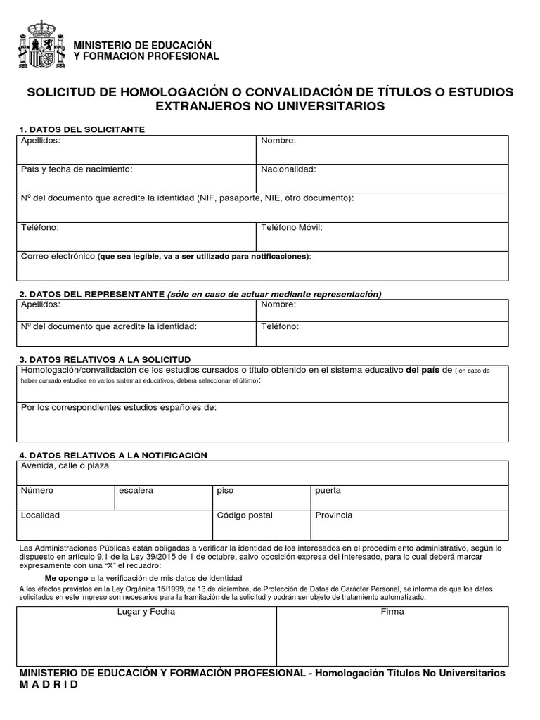 Solicitud de homologación o convalidación de títulos o estudios extranjeros no universitarios | PDF