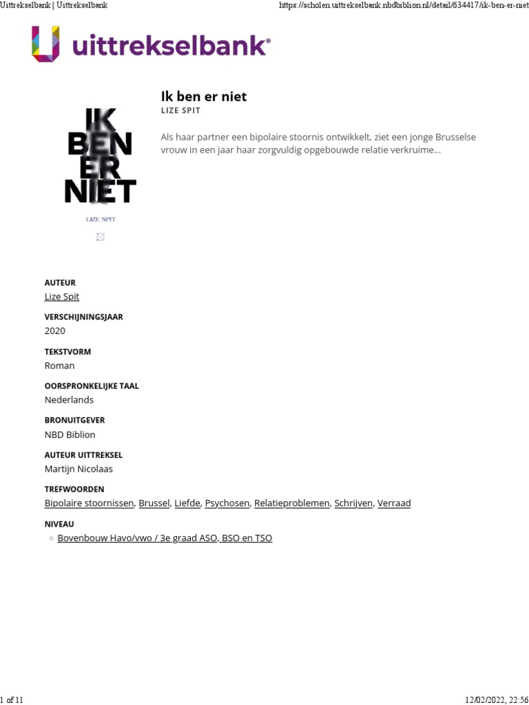 Uittreksel Ik Ben Er Niet | PDF