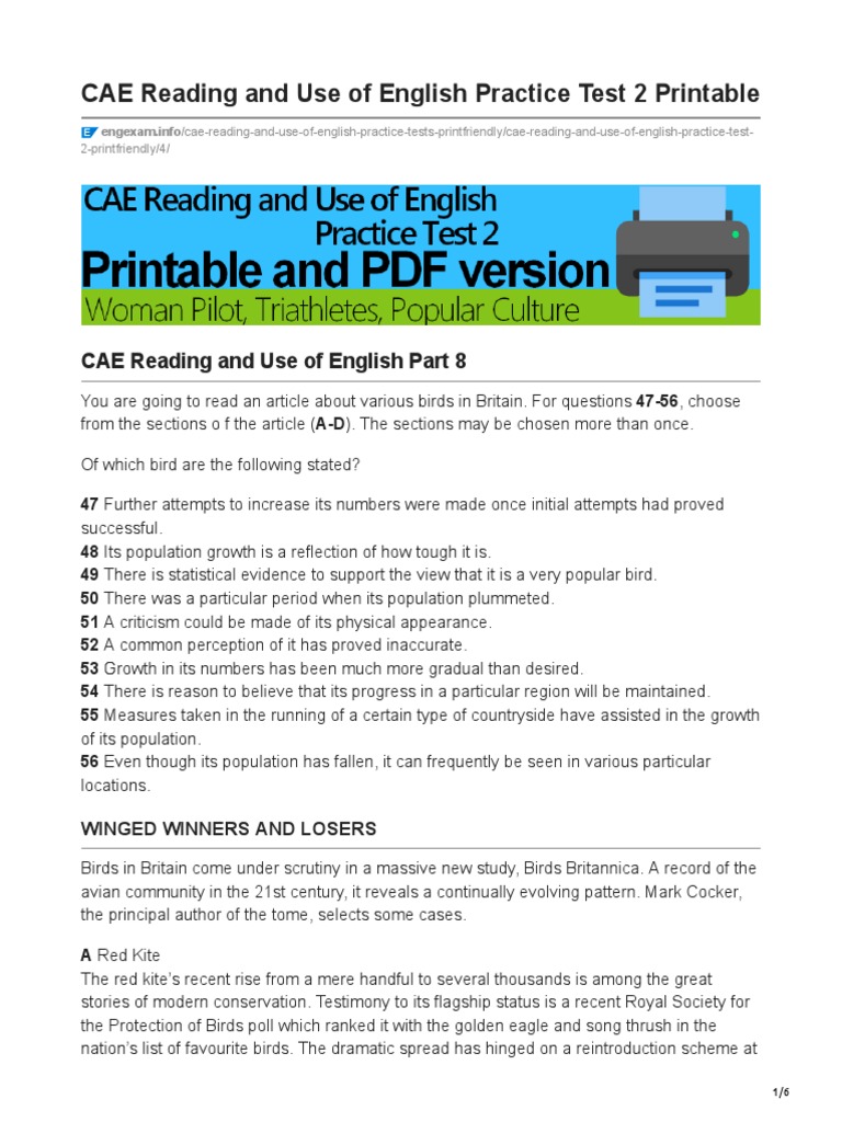 CAE Reading and Use of English Practice Test 2 Printable | PDF | Birds ...