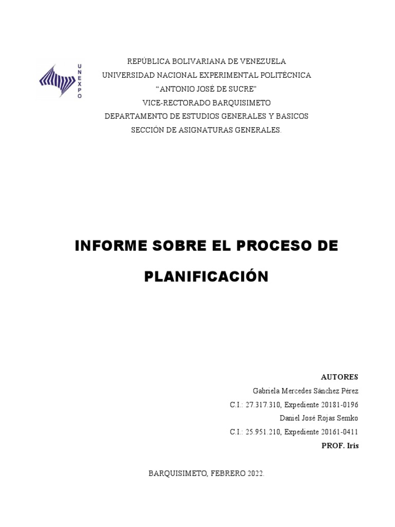 Informe Planificacion Intro A La Admi | PDF | Planificación | Business