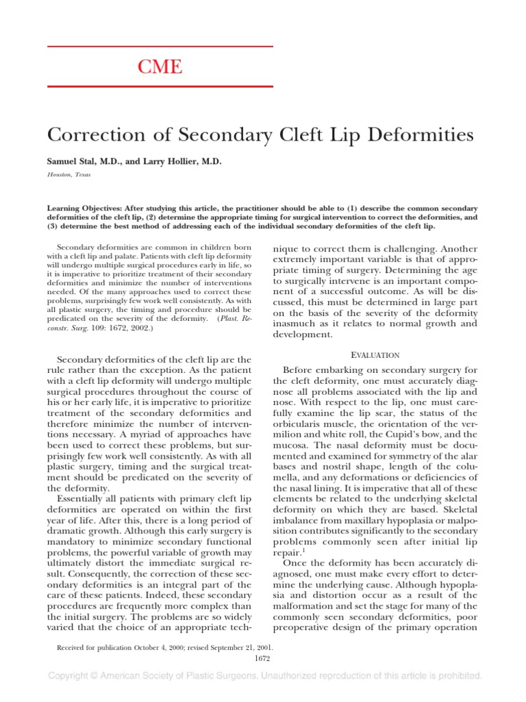 Correction of Secondary Cleft Lip Deformities | PDF | Lip | Human Nose