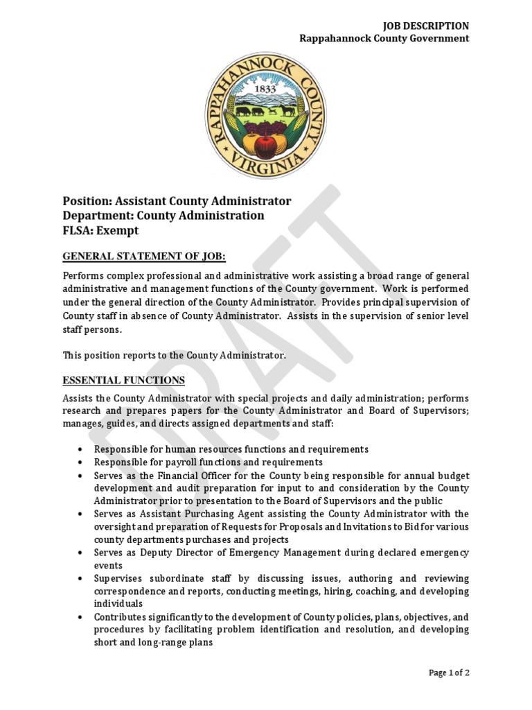 Rappahannock County Assistant Administrator Job | PDF | Experience | Force