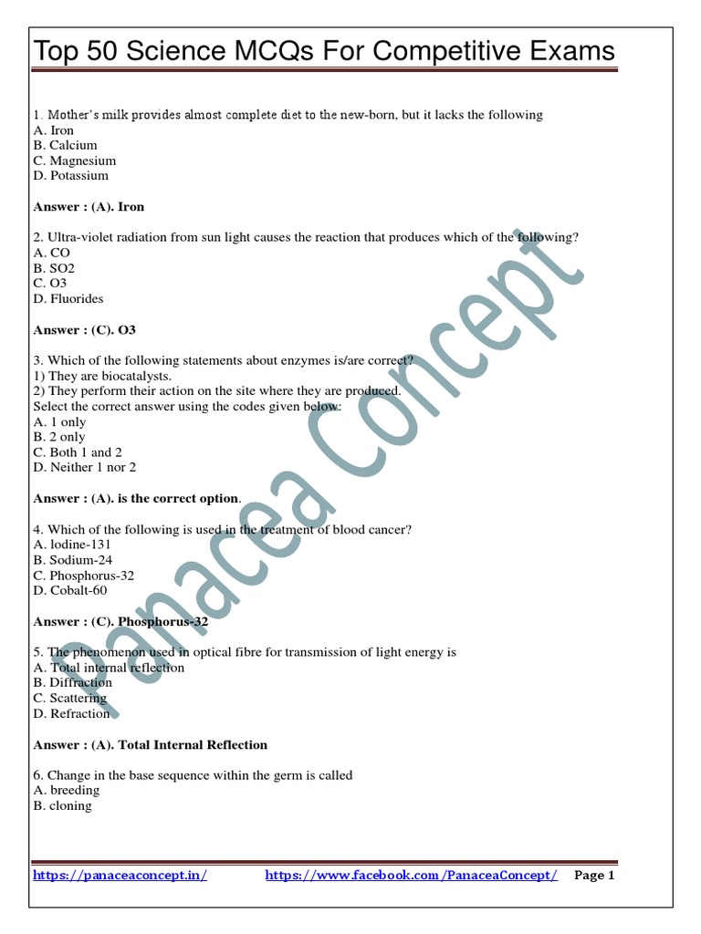 Top 50 Science MCQs For Competitive Exams | PDF | Vitamin | Glands
