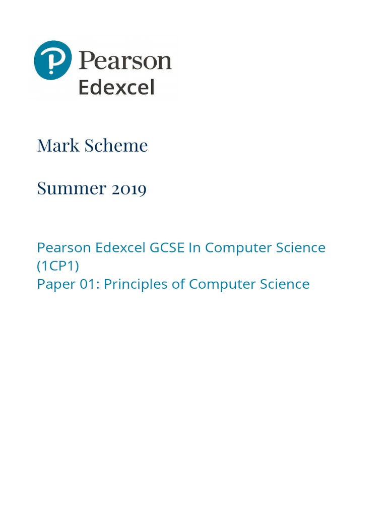 Mark Scheme Summer 2019: Pearson Edexcel GCSE in Computer Science (1CP1 ...