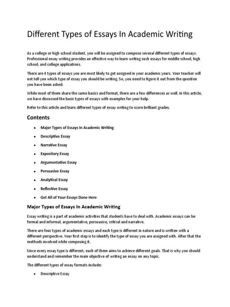 Types of Essays in Academic Writing | PDF | Essays | Narrative