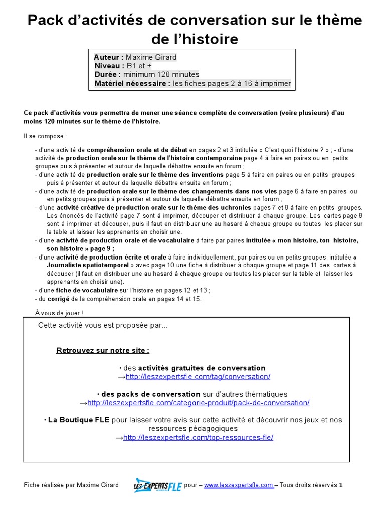 Activités de conversation sur l'histoire | PDF | France | Historien
