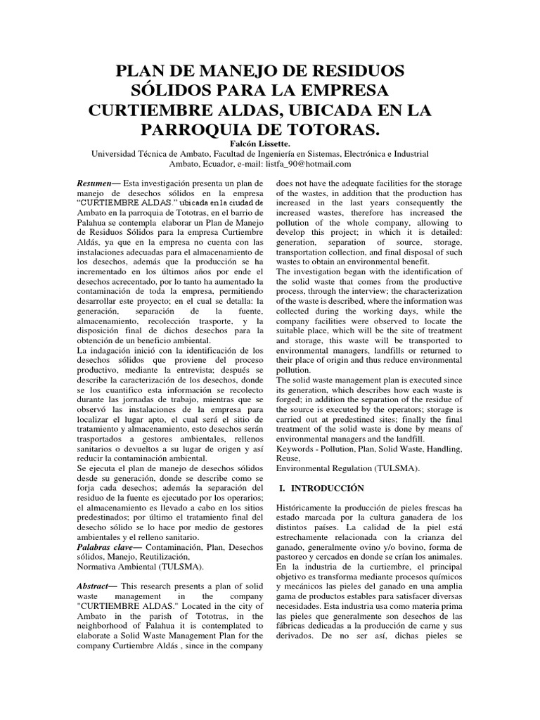 Falcón Pazmiño Lissette Yolanda - 2017 | PDF | Residuos | Agua