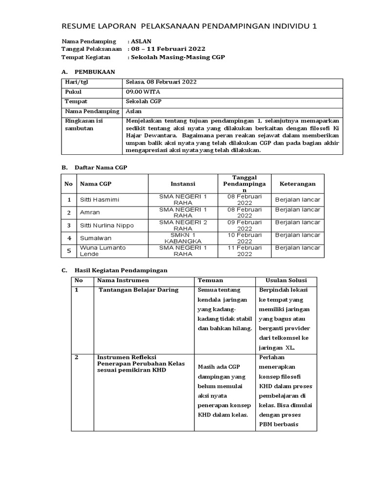 C. Resume Pelaksanaan Pendampingan | PDF