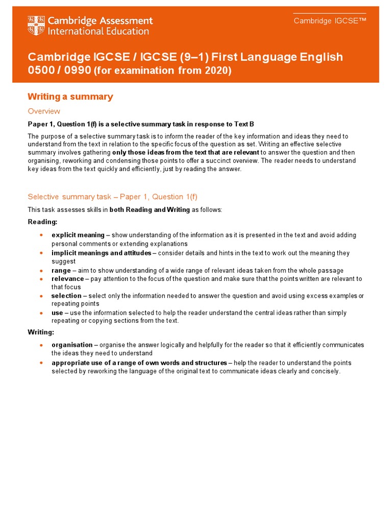 Cambridge IGCSE / IGCSE (9-1) First Language English 0500 / 0990 | PDF ...