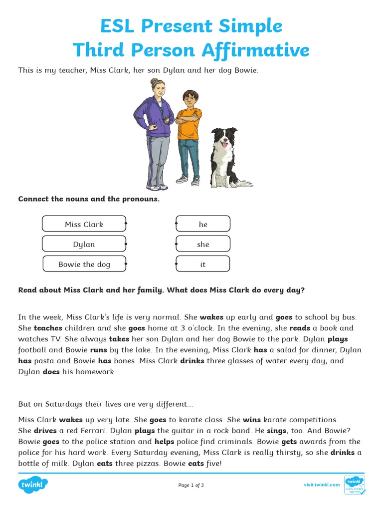 Present Simple Third Person Affirmative Form | PDF | Linguistics ...