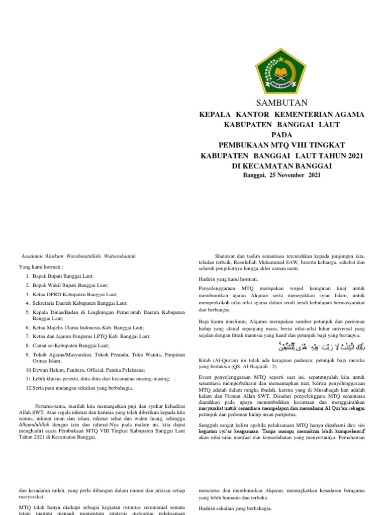 Sambutan Kandep MTQ | PDF