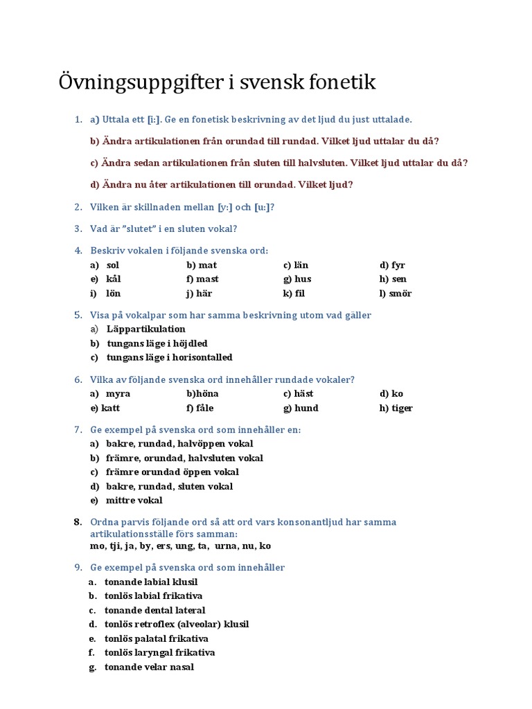 Övningar Fonetik-2 | PDF