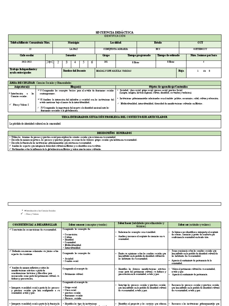 Secuencias Didacticas Primer Semestre TBC 22 | PDF
